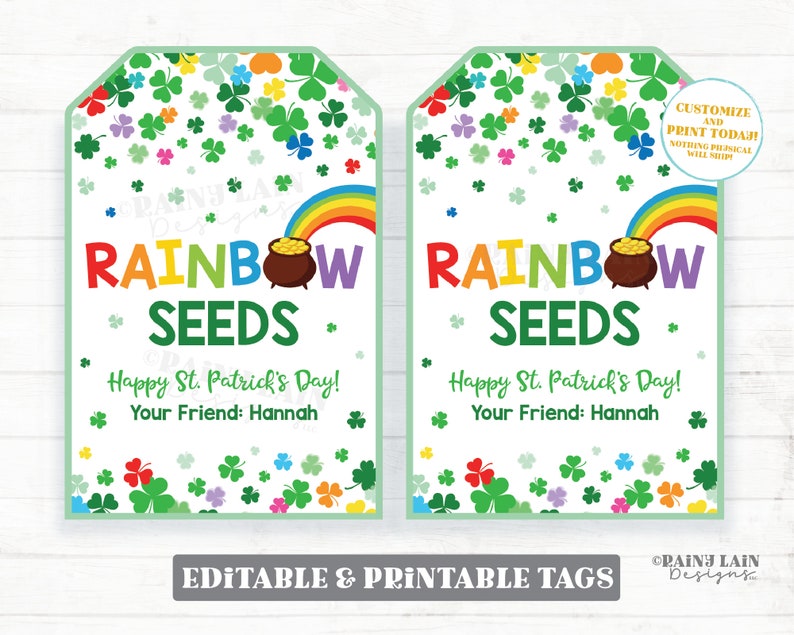 Rainbow Seeds Tag, St Patrick's Day Gift, Shamrocks, Candy, Pot of Gold ...