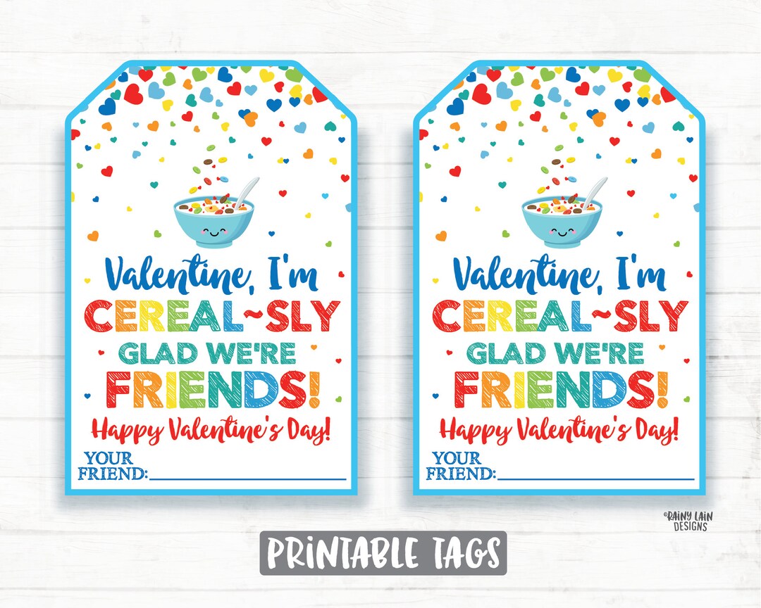 Cereal Valentine Tag, Cereal-sly Glad We're Friends Valentine Cereal ...