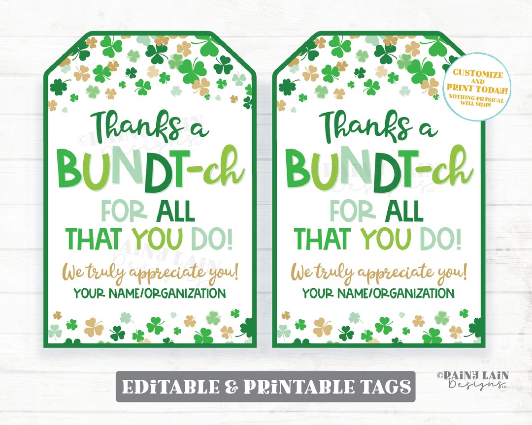 Thanks a Bundtch Tag, St Patricks Day We Appreciate You Bundt-ch. Bundt ...