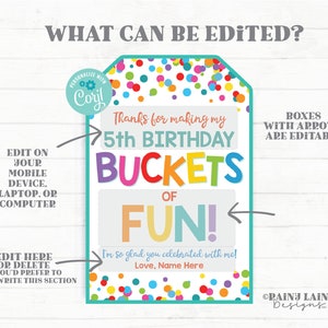 Thanks for Making My Birthday Buckets of Fun Tag Bucket Birthday Favor ...