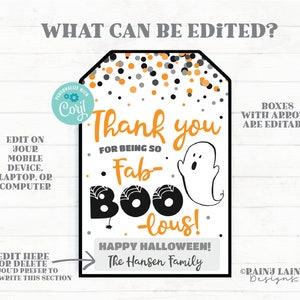 Thank You for Being Fab BOO Lous Halloween Tag Thank You Halloween Gift ...
