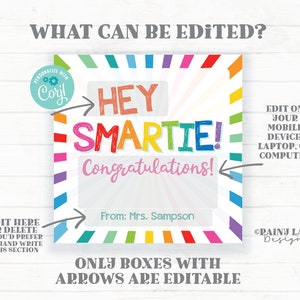 Hey Smartie Congratulations Card Smarty Tag Cookie Candy Graduation ...