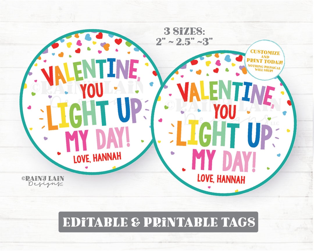 Valentine You Light up My Day Tag, Finger Lights, Glow Stick, Lite ...