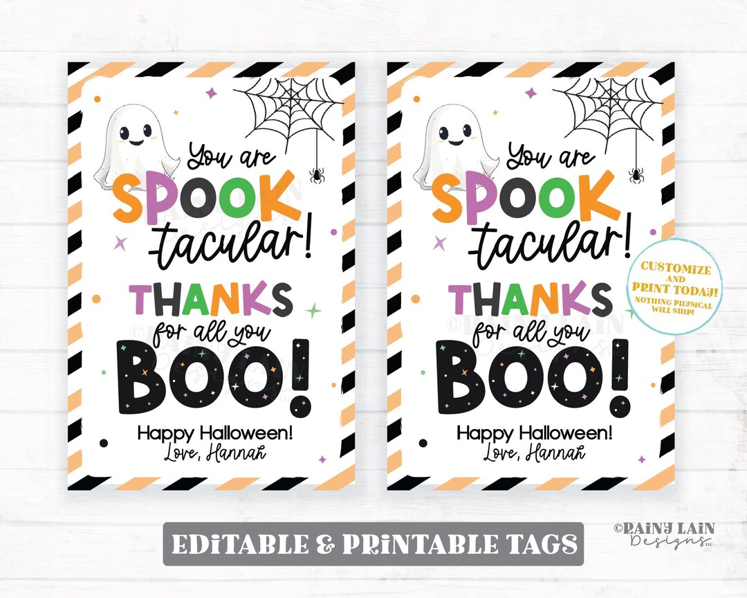 You Are Spooktacular Thanks for All You BOO, Editable Halloween Treat ...