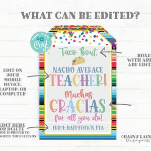 Taco Bout Nacho Average Teacher Tag Muchas Gracias Teacher Appreciation ...