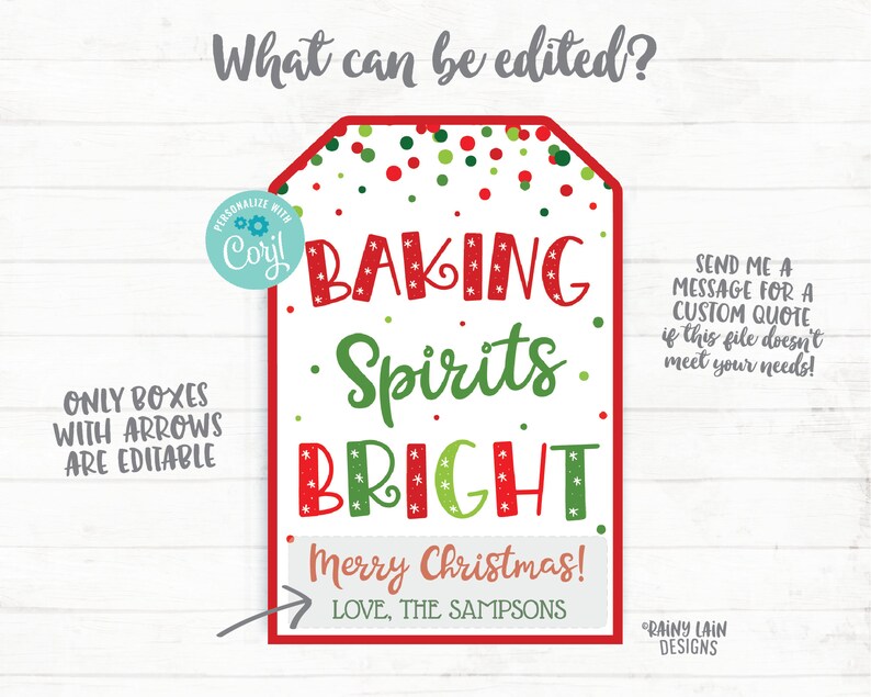 Baking Spirits Bright Tags Christmas Gift Tag Homemade Baked - Etsy