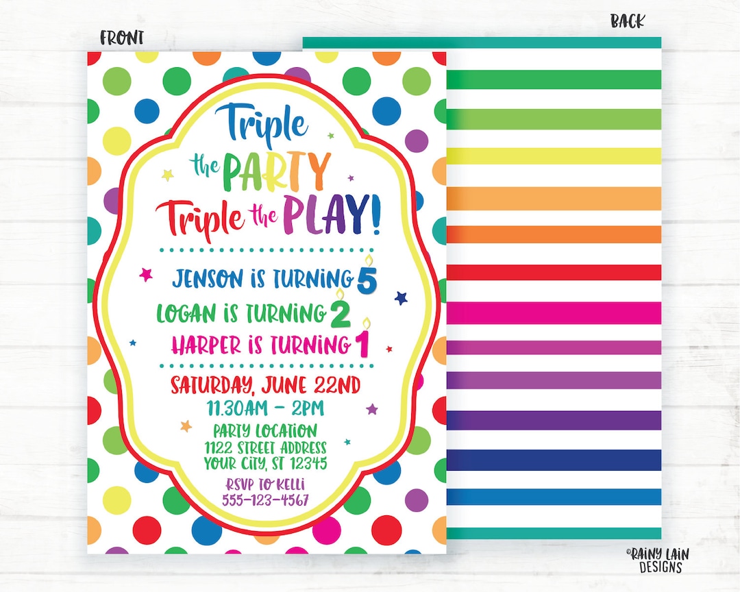 Triple the Party Triple the Fun Invitation, Joint Birthday Invite, Girl ...