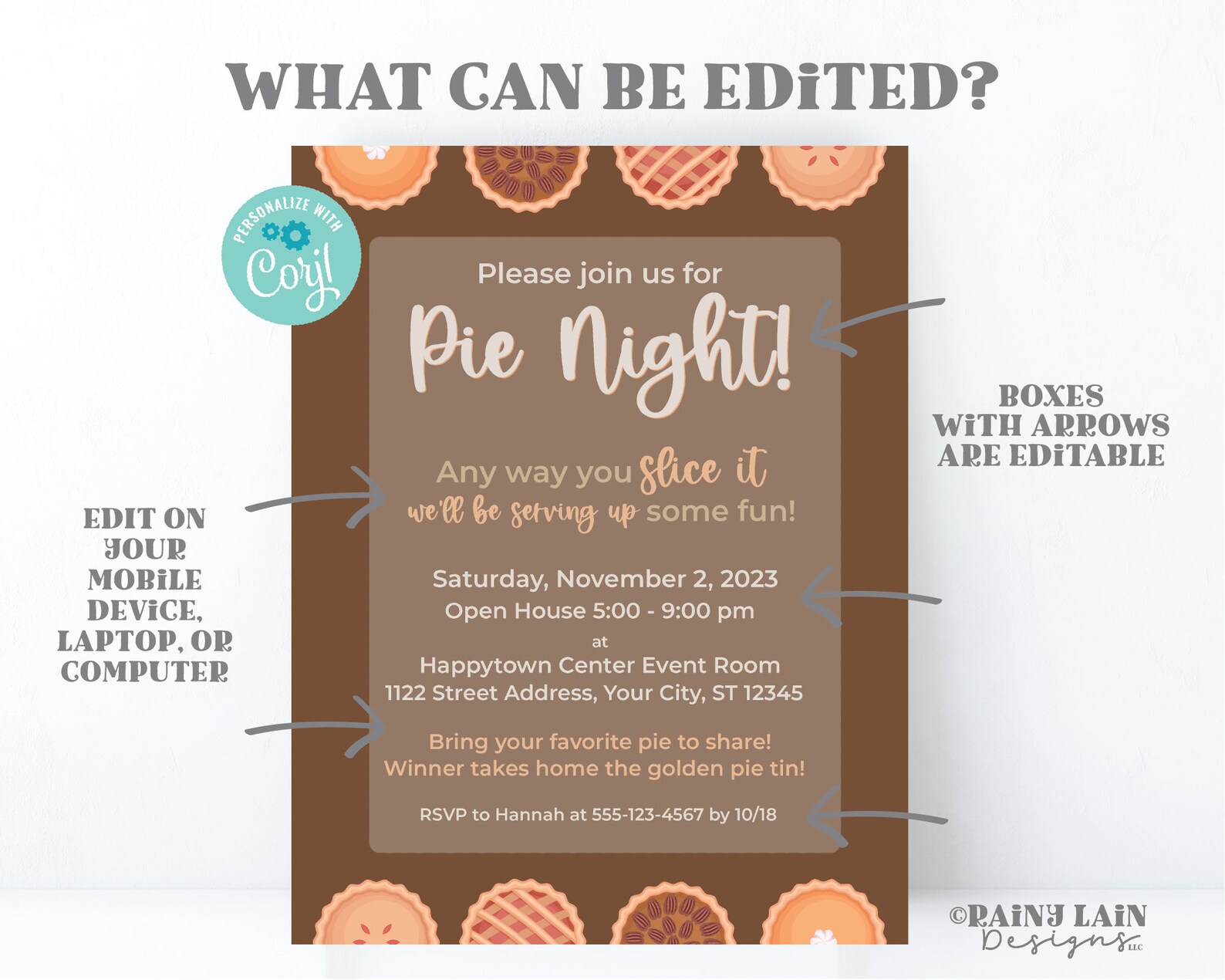 Pie Night Invitation Modern Pie Fundraiser Flyer Pie and Cocktails ...