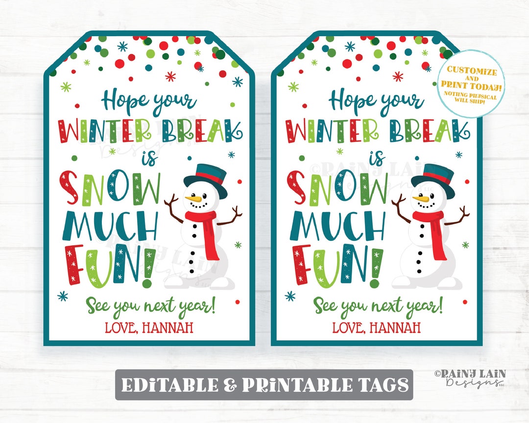 Hope Your Winter Break is Snow Much Fun Tag From Teacher Holiday Gift ...