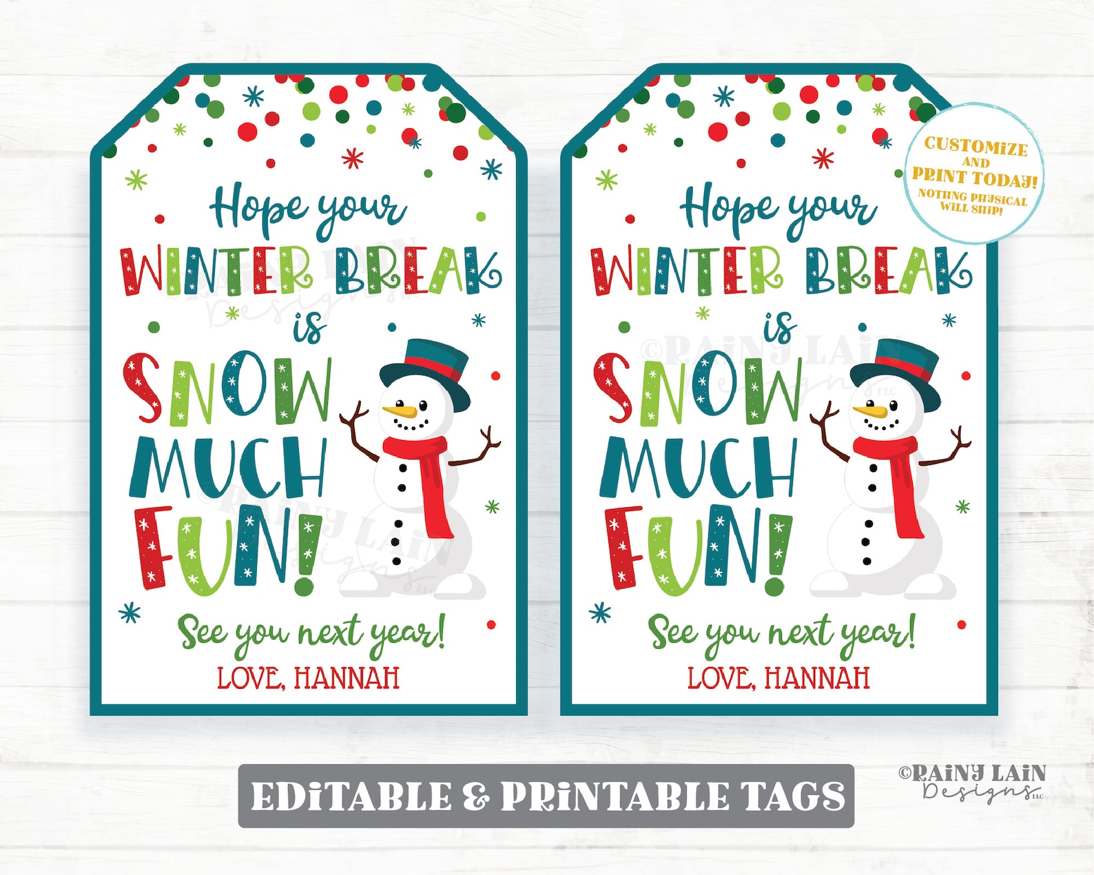 Hope Your Winter Break is Snow Much Fun Tag From Teacher - Etsy