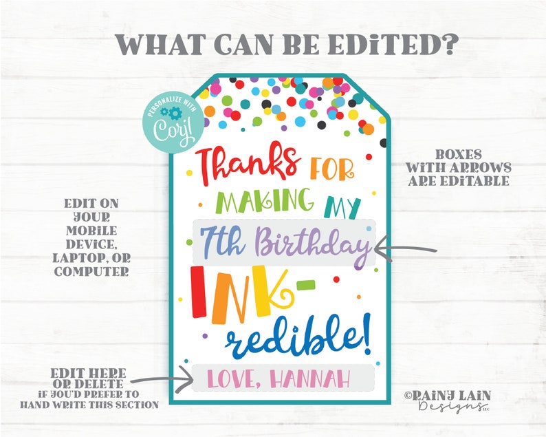Ink Pen Gift Tags Thanks for Making My Birthday Ink-redible Tags ...