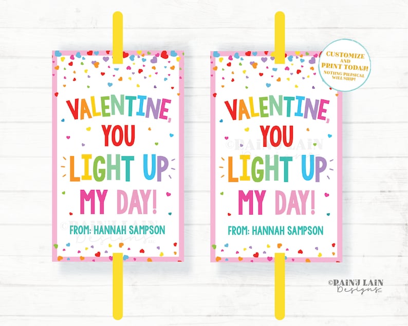 Valentine You Light up My Day Glow Stick Tag Valentine's - Etsy