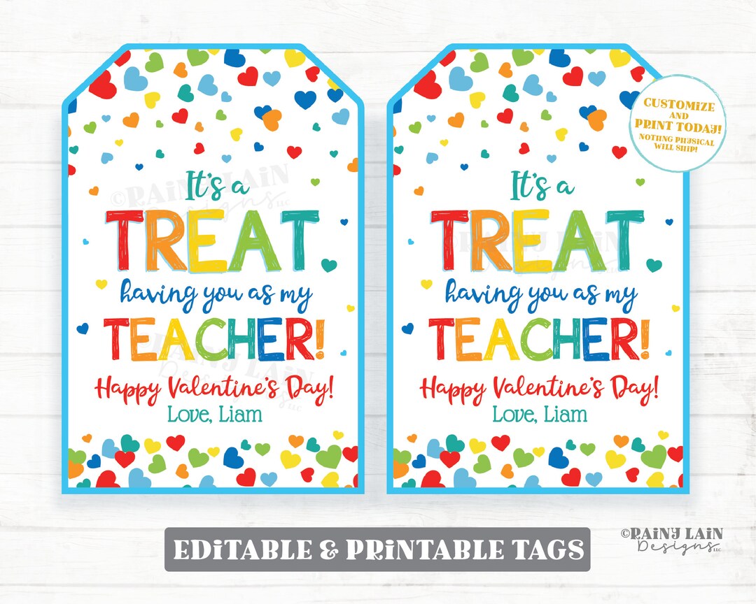 Valentine Treat Tag, Valentine's Day Teacher Tag, Student Valentine ...