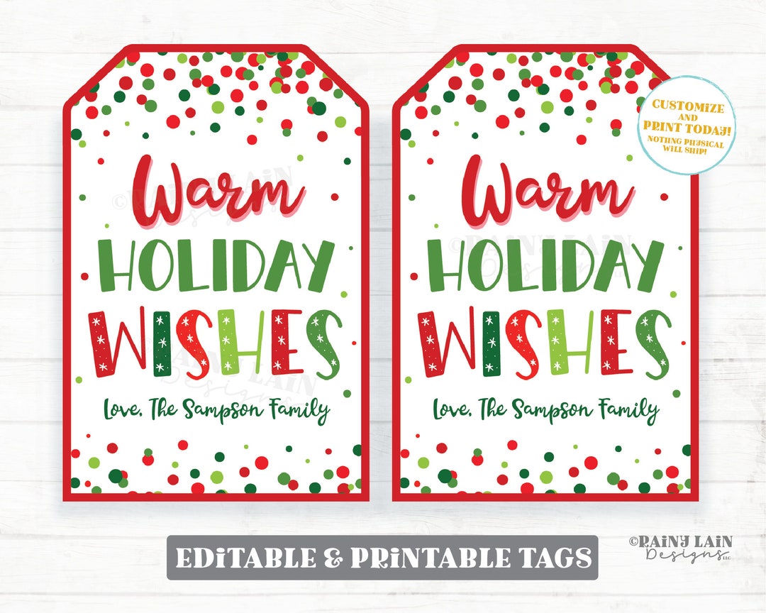 Warm Holiday Wishes Tag Christmas Treat Thank You Tag Holiday ...