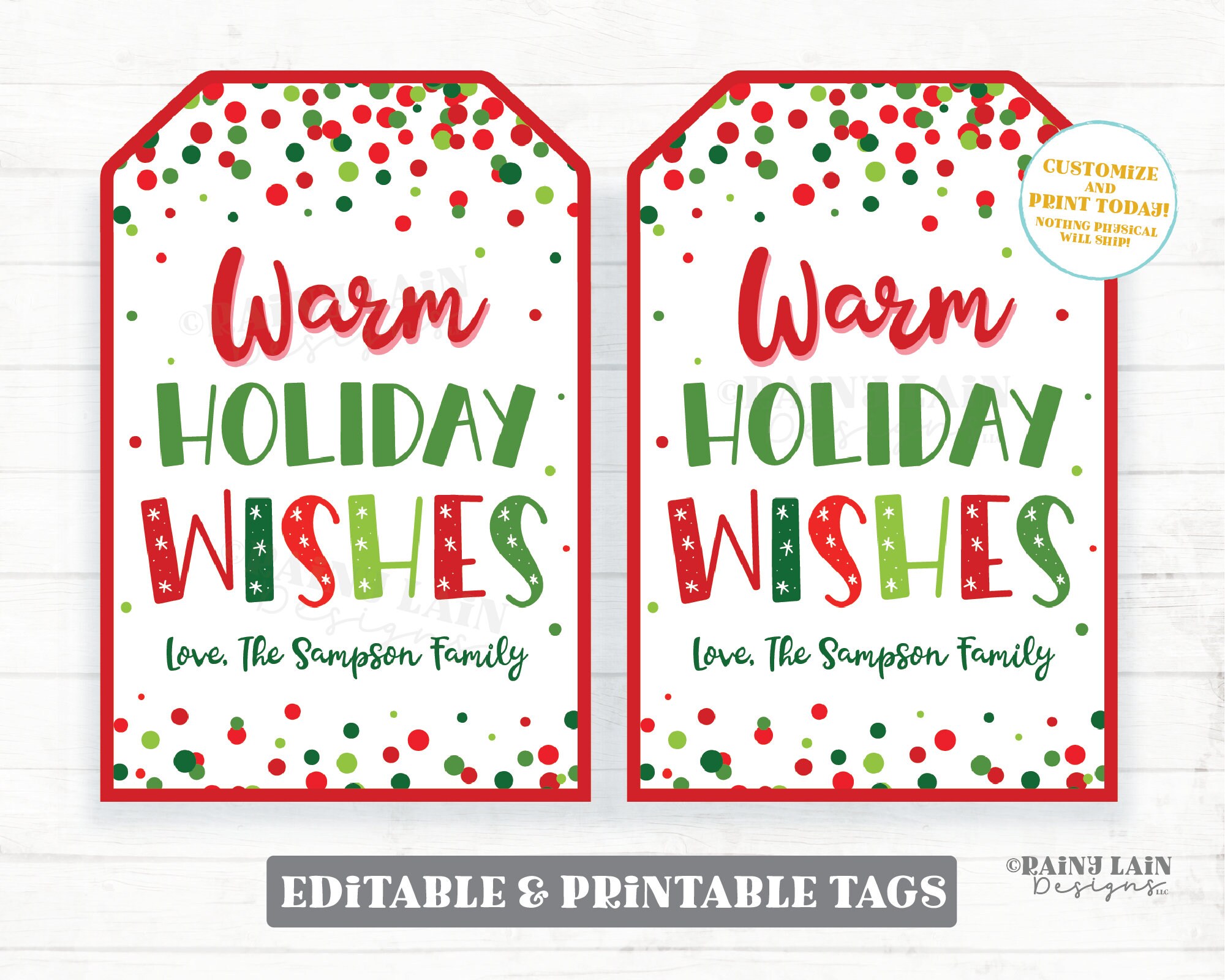 Warm Holiday Wishes Tag Christmas Treat Thank You Tag Holiday ...