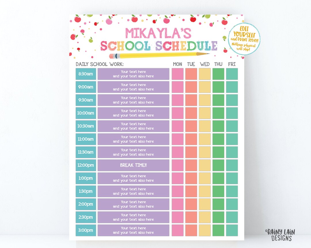 Editable Home School Schedule, Printable Homeschool Planner, Homework ...