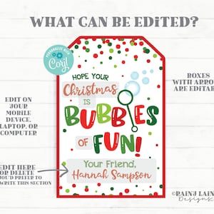Hope Your Christmas is Bubbles of Fun Holiday Bubbles Tag From Teacher ...