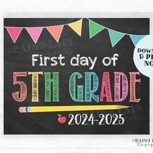 First Day of 5th Grade Sign Girl Printable First Day of School Sign ...