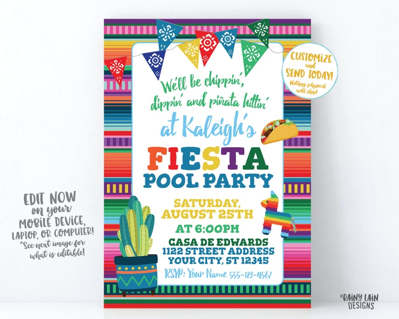 Fiesta Pool Party Invitation Pool Party Fiesta Invitation | Etsy