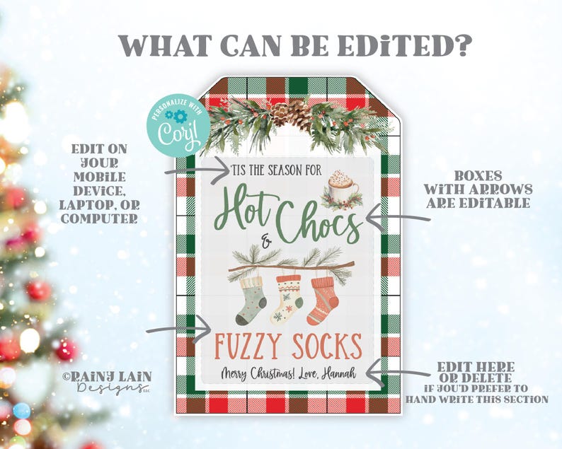 Hot Chocs and Fuzzy Socks Christmas Gift Tag Template, Printable ...