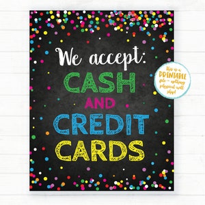 We Accept Cash and Credit Sign, Credit Cards Sign Payment Cookie Booth ...