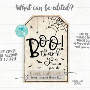 Boo Thank You for All You Do Tag Halloween Appreciation Teacher Staff ...