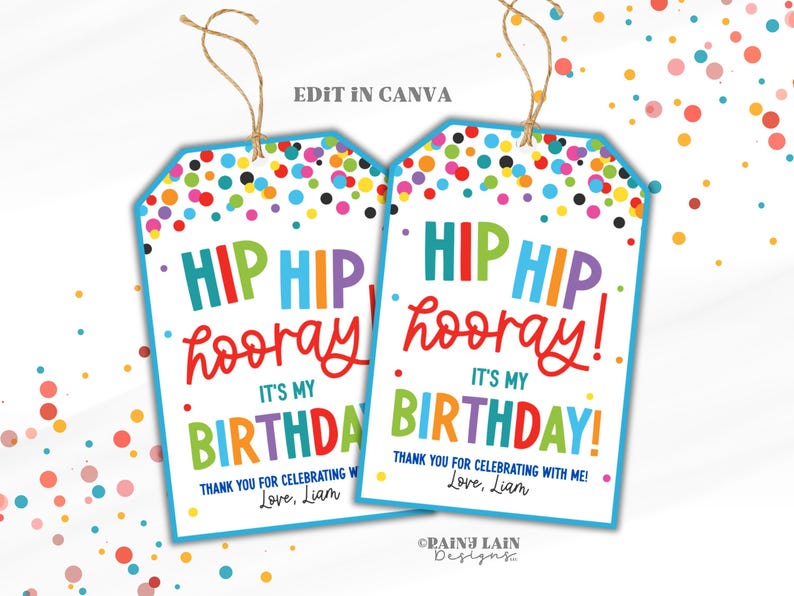 Hip Hip Hooray Birthday Favor Tag, Kids Classroom Gift for Treats, Edit ...