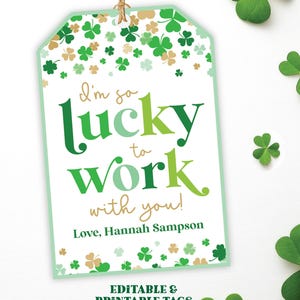 Lucky to Work With You St Patrick's Day Employee Gift Tag Shamrocks ...