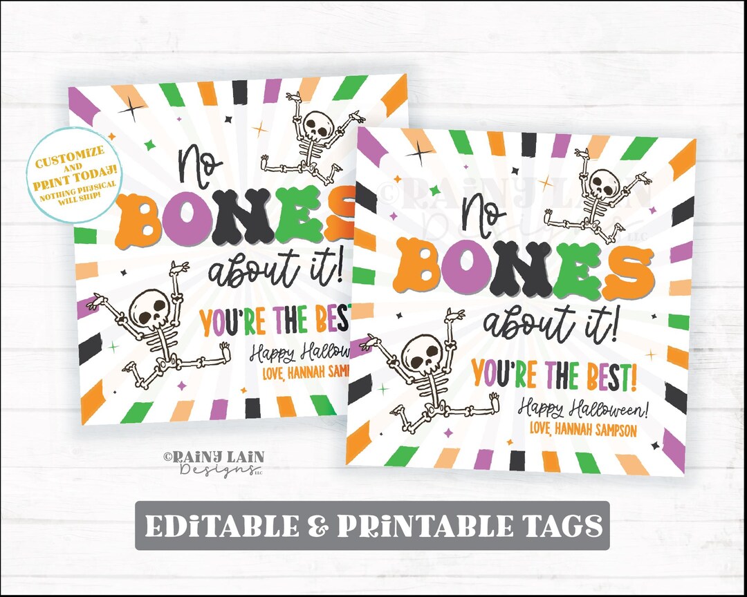 No Bones About It Halloween Tag, Editable Thank You Printable Teacher ...