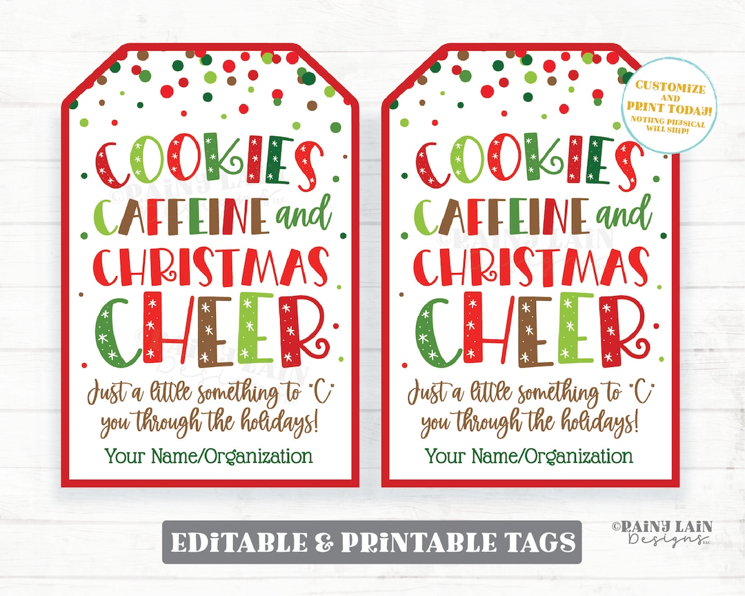 Cookies Caffeine and Christmas Cheer Tag Holiday Cookies Gift Coffee ...