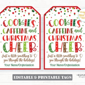 Cookies Caffeine and Christmas Cheer Tag Holiday Cookies Gift Coffee ...