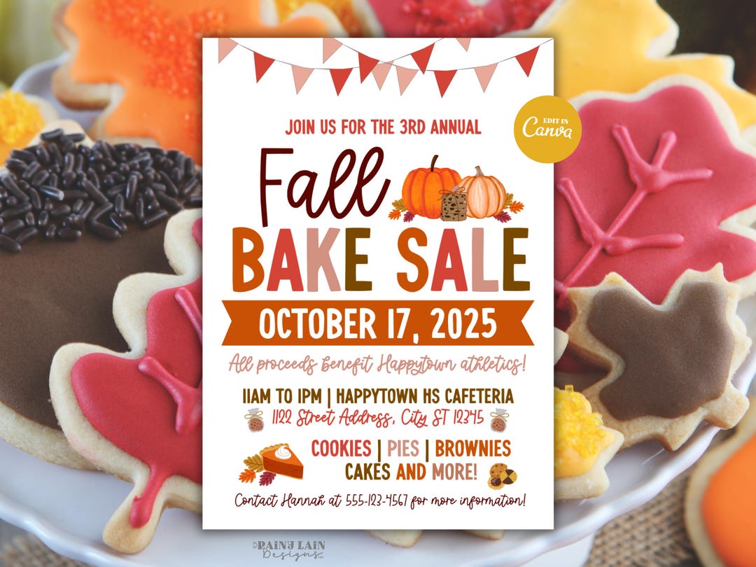 Editable Fall Bake Sale Flyer, Invitation Template, Canva Template - Etsy