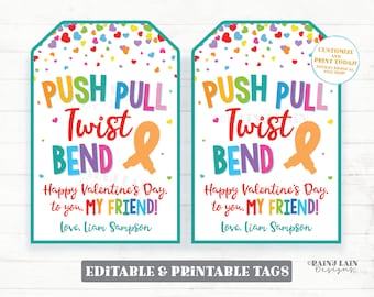 Valentine Pop Tube Gift Tags, Push Pull Twist Bend Valentine's Day ...
