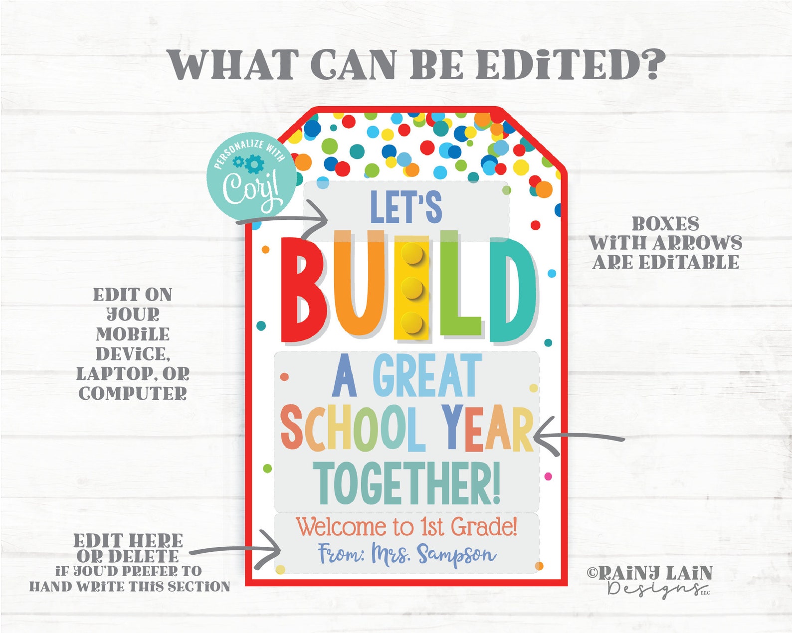 Build A Great School Year Tag Editable Building Blocks Gift Bricks ...