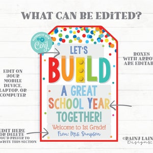 Build A Great School Year Tag Editable Building Blocks Gift Bricks ...