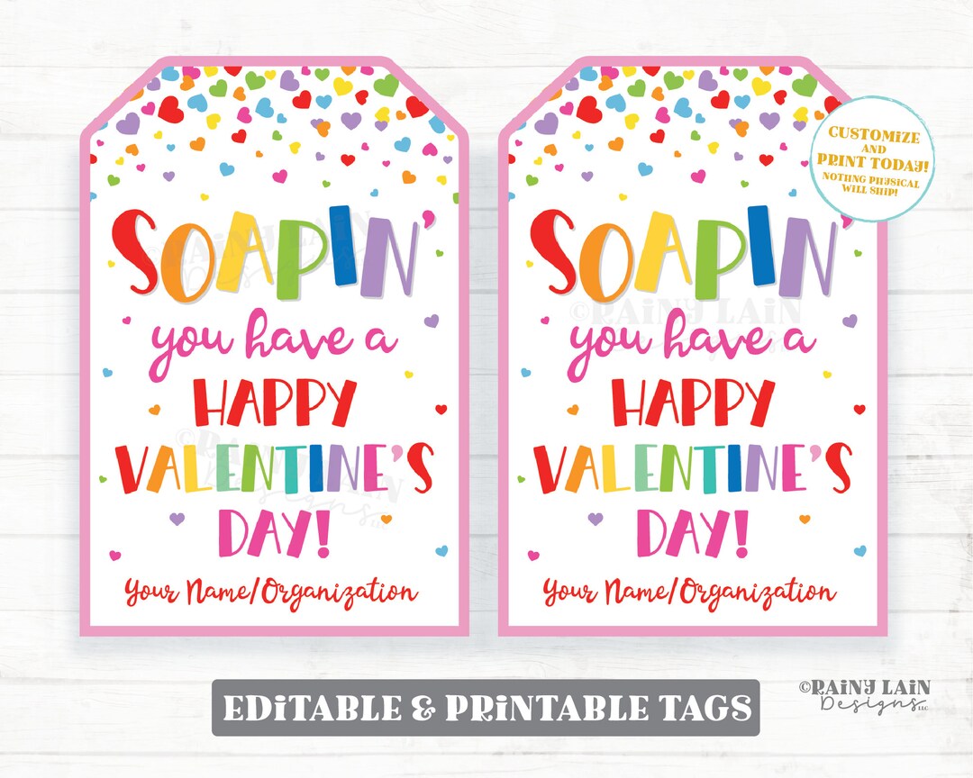 Soapin' Happy Valentine's Day Tag, Dish Hand Soap Valentine, Editable ...