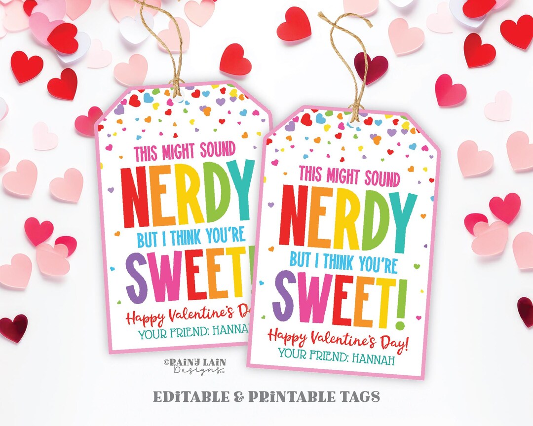 Cute Nerdy Valentine Tag, Editable Valentine, Nerd Valentines Day Gift ...