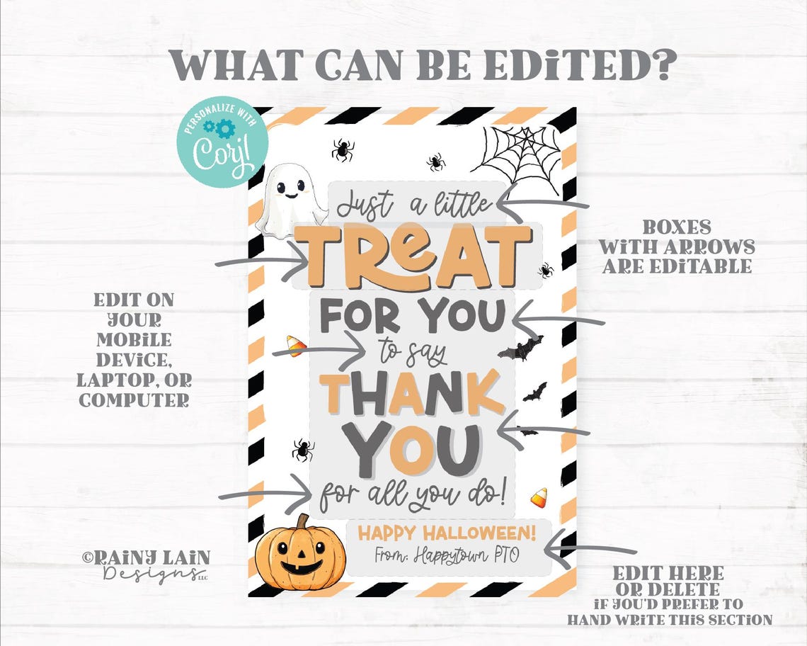 Editable Halloween Treat Tag, Treat for You to Say Thank You for All ...
