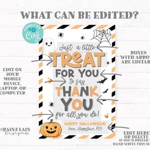 Editable Halloween Treat Tag, Treat for You to Say Thank You for All ...