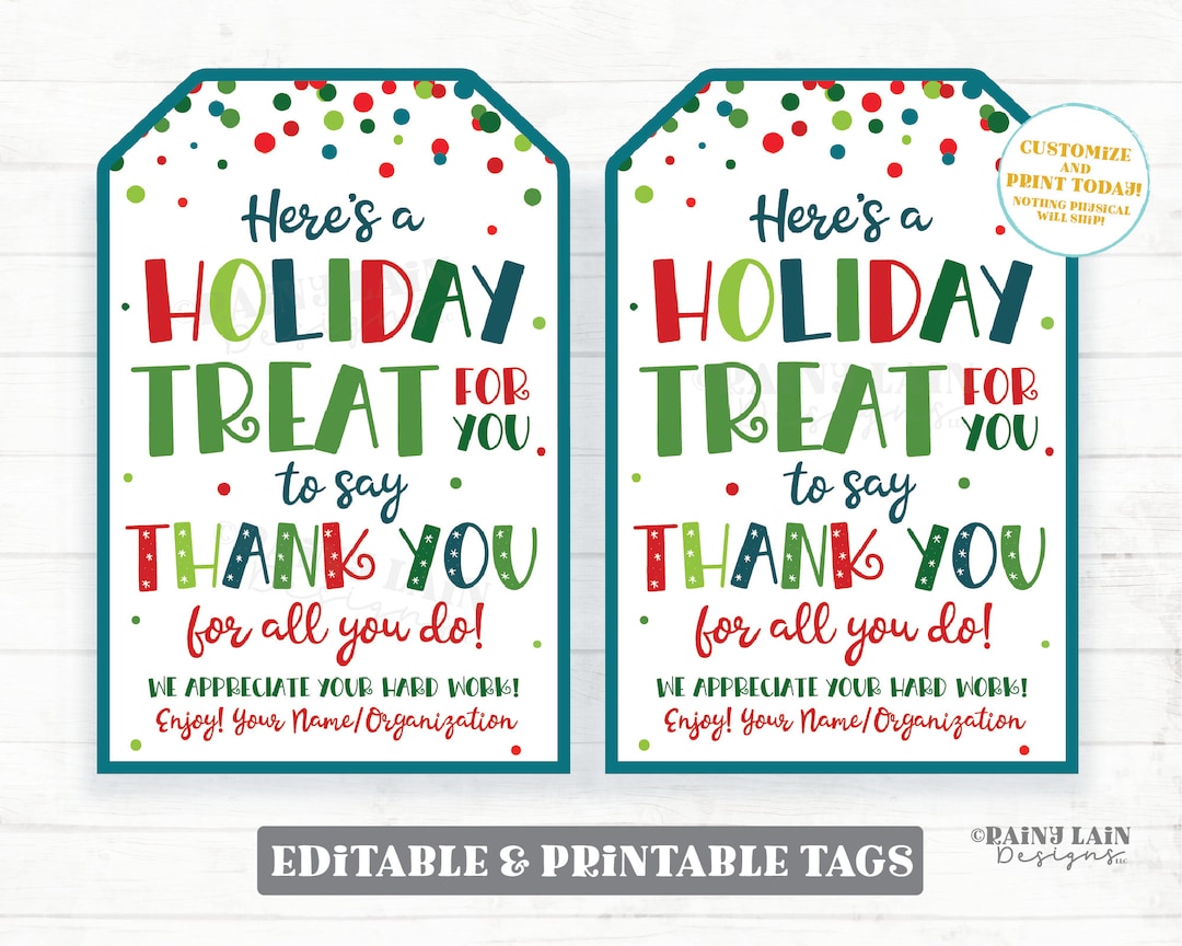 Holiday Treat for You Thank You Tag Christmas Appreciation Gift Tags ...