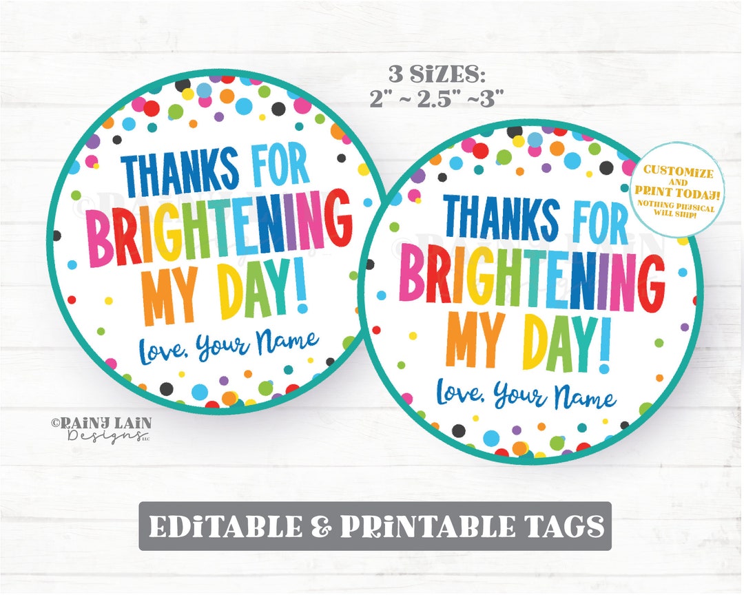Thank You for Brightening My Day Tag Sun Classroom Friend Teacher Gift ...