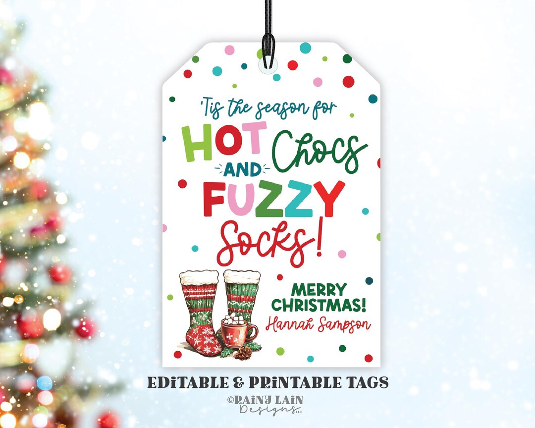 Editable Hot Cocoa and Socks Tag Template, Hot Chocs and Fuzzy Socks ...