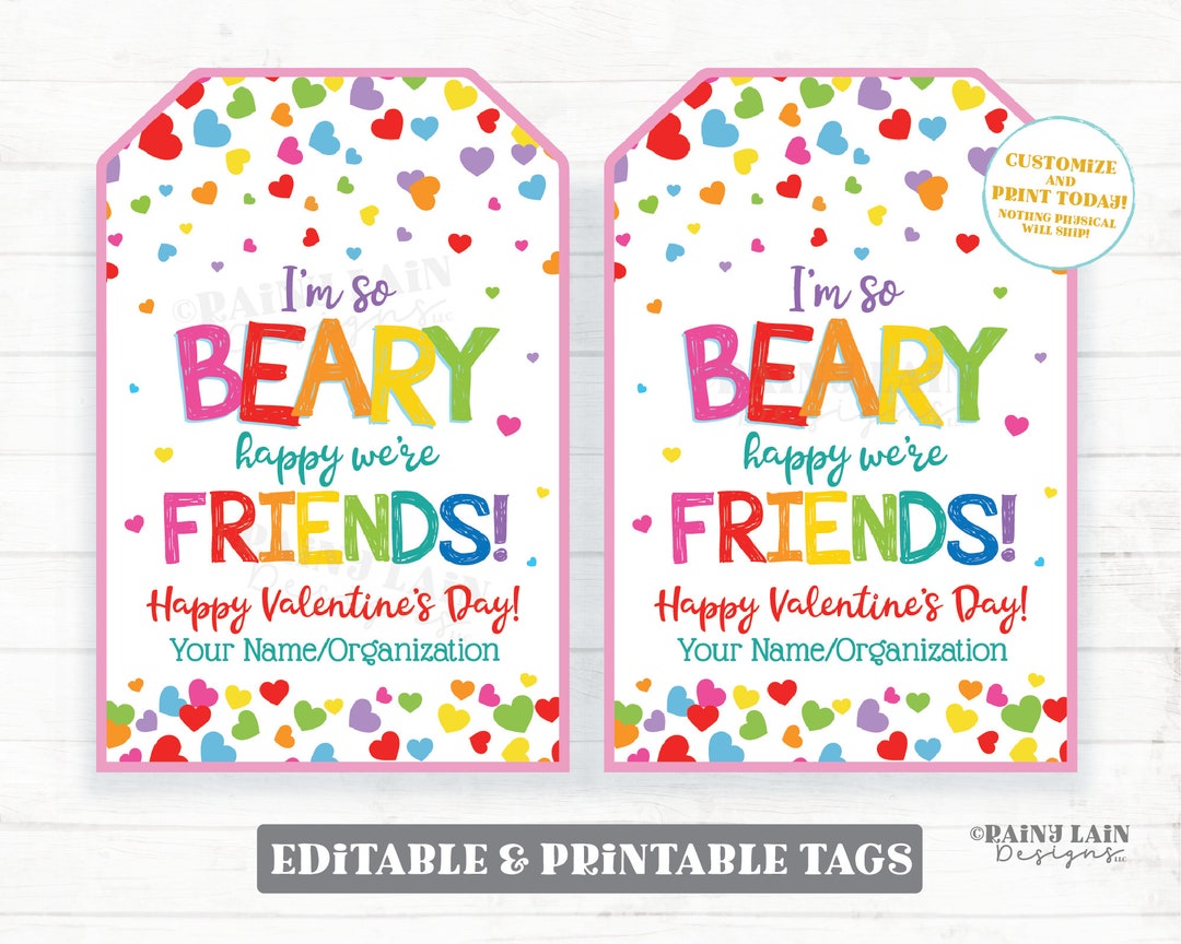 I'm Beary Glad We're Friends Valentine, Bear-y, Gummy Bear, Gift Tag ...