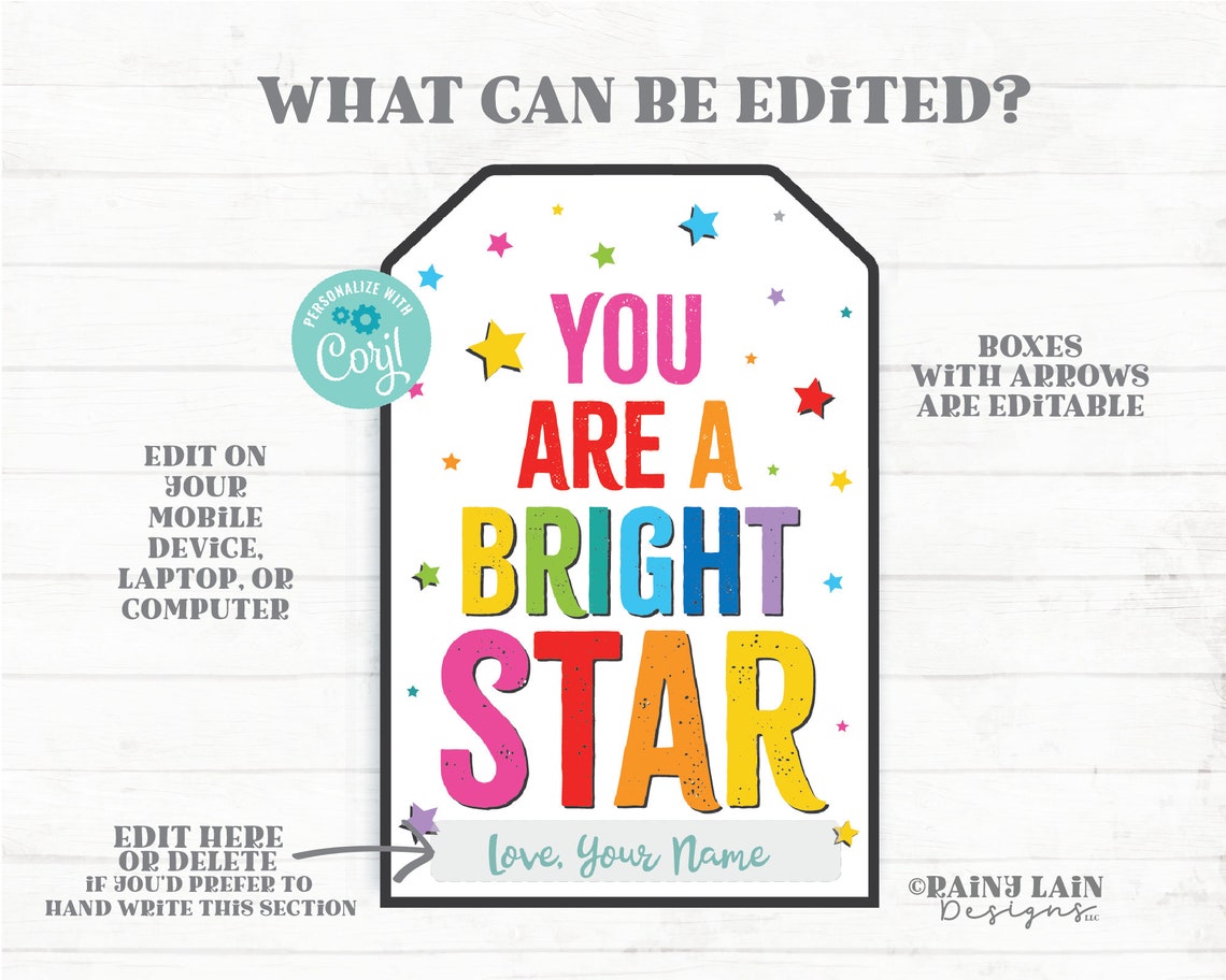 You Are a Bright Star Tag Printable Appreciation Gift Tag - Etsy