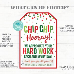 Chip Chip Hooray Tag Christmas Gift Tag Chip Bags Chocolate Chip Cookie ...