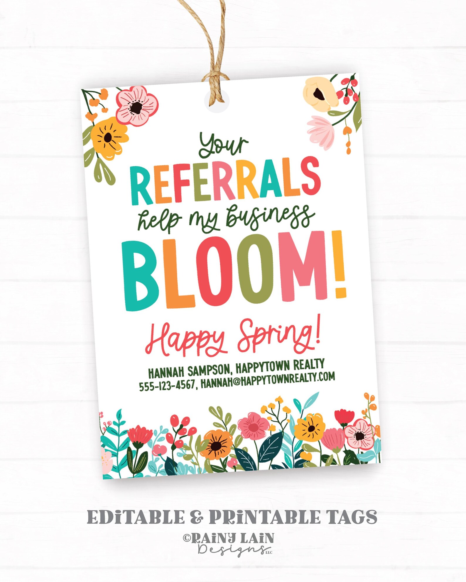 Spring Referrals Gift Tag, Editable Realtor Pop-by Tags, Home Health ...