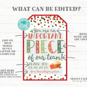 You Are an Important Piece of Our Team Christmas Pie Tag Holiday ...