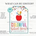 Colorful School Year Gift Tag Crayon Markers Paint Coloring Book ...