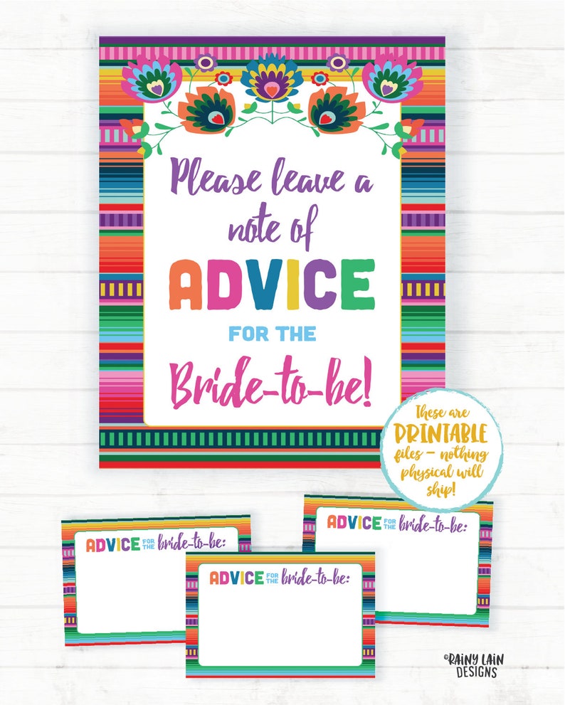 Advice for the Bride to Be Cards and Sign, Fiesta Bridal Shower Advice ...