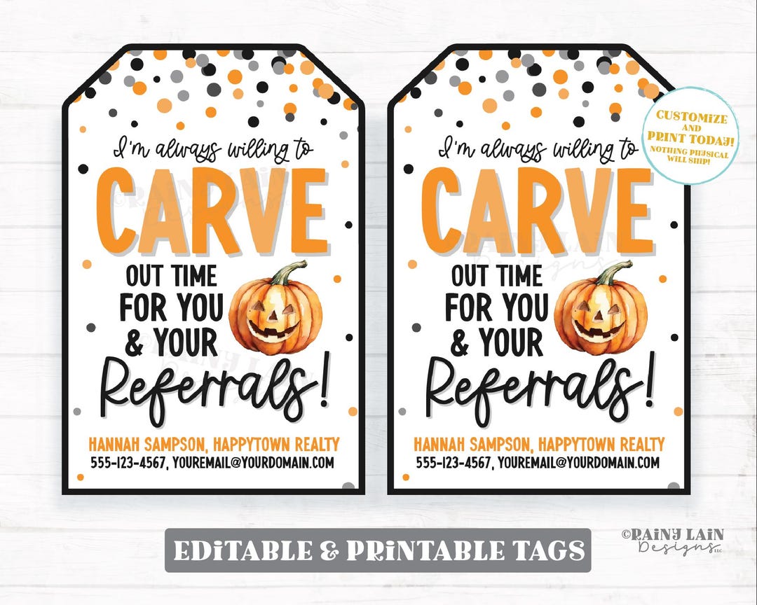 Editable Halloween Referral Gift Tag Template, Jack-o-lantern Pumpkin ...
